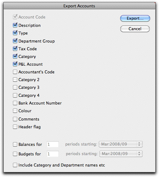 Exporting Account Balances and Budgets